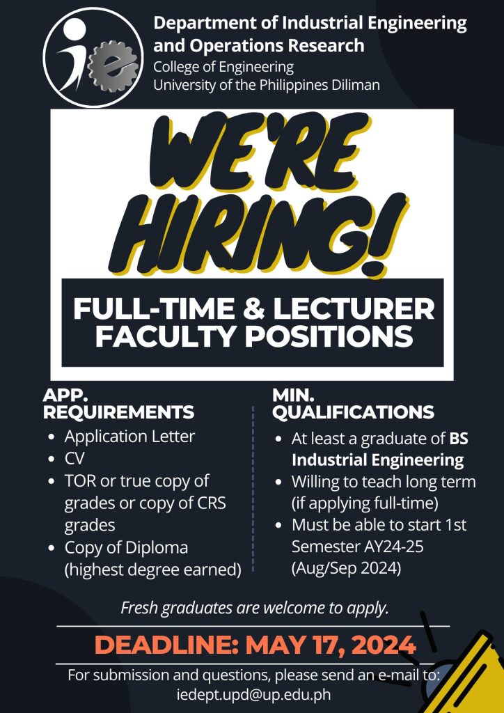 Job Opportunities – UPD Department of Industrial Engineering and ...